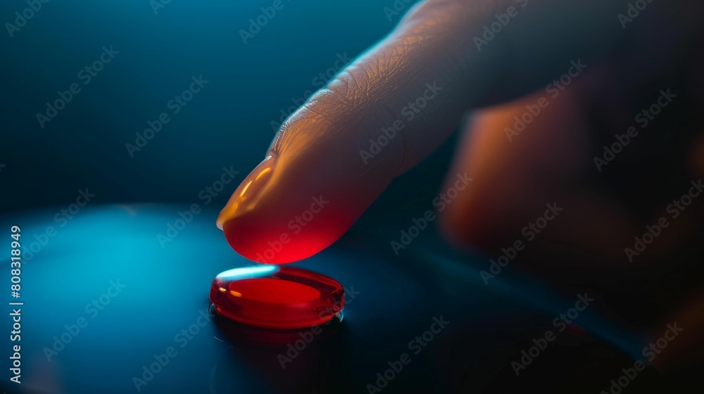 Finger Pressing a Glowing Red Button in a Dark Room. Generative ai ...