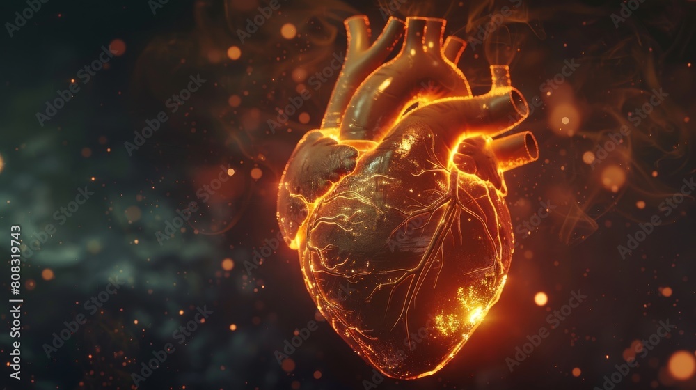 ภาพประกอบสต็อก Life glowing inside human heart, heart pulse concept. A ...