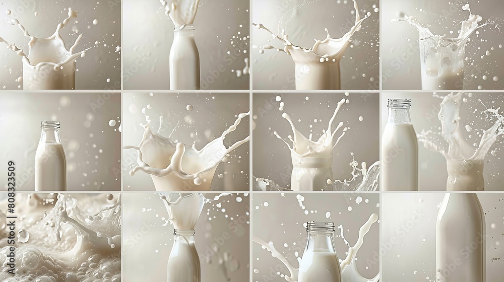 Milk Splash Collage: Design a collage of multiple images showcasing ...