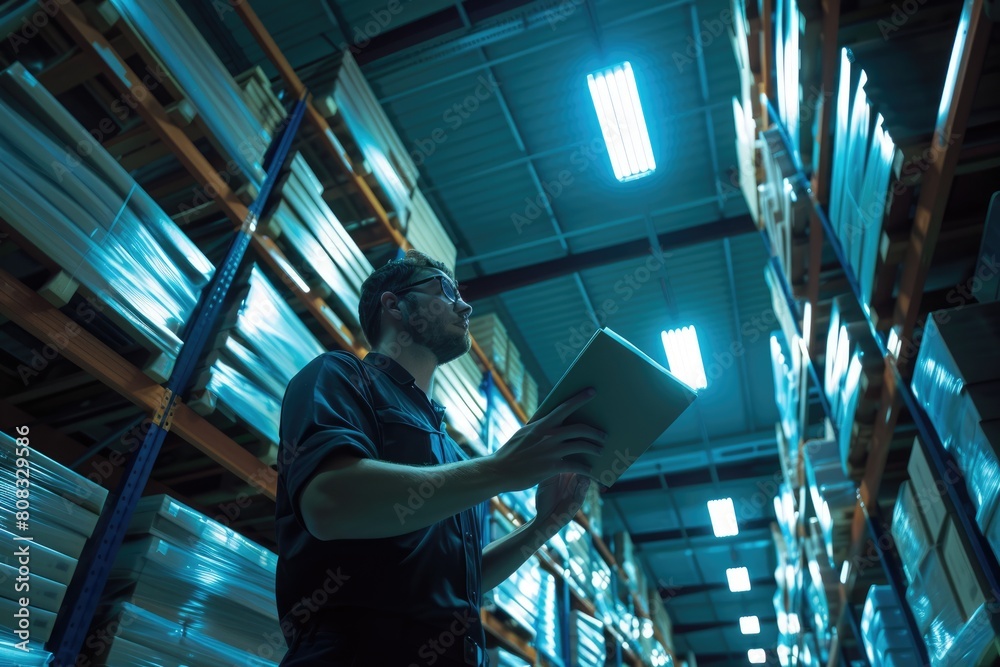 Professional warehouse worker checking and inspecting product quality ...