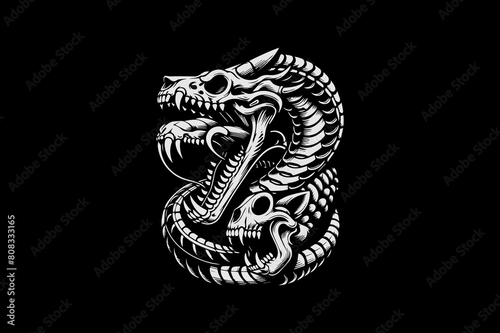 skeleton snake with human head dark art style illustration vector ...