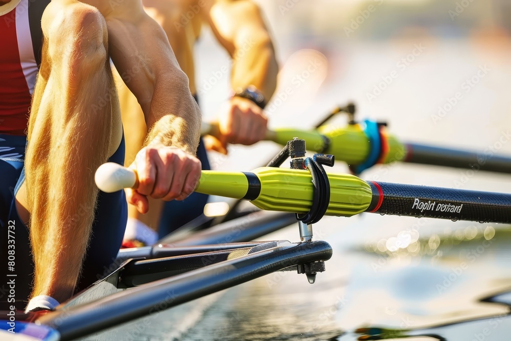 Synchronized rowers demonstrate teamwork in olympic sport with perfect ...