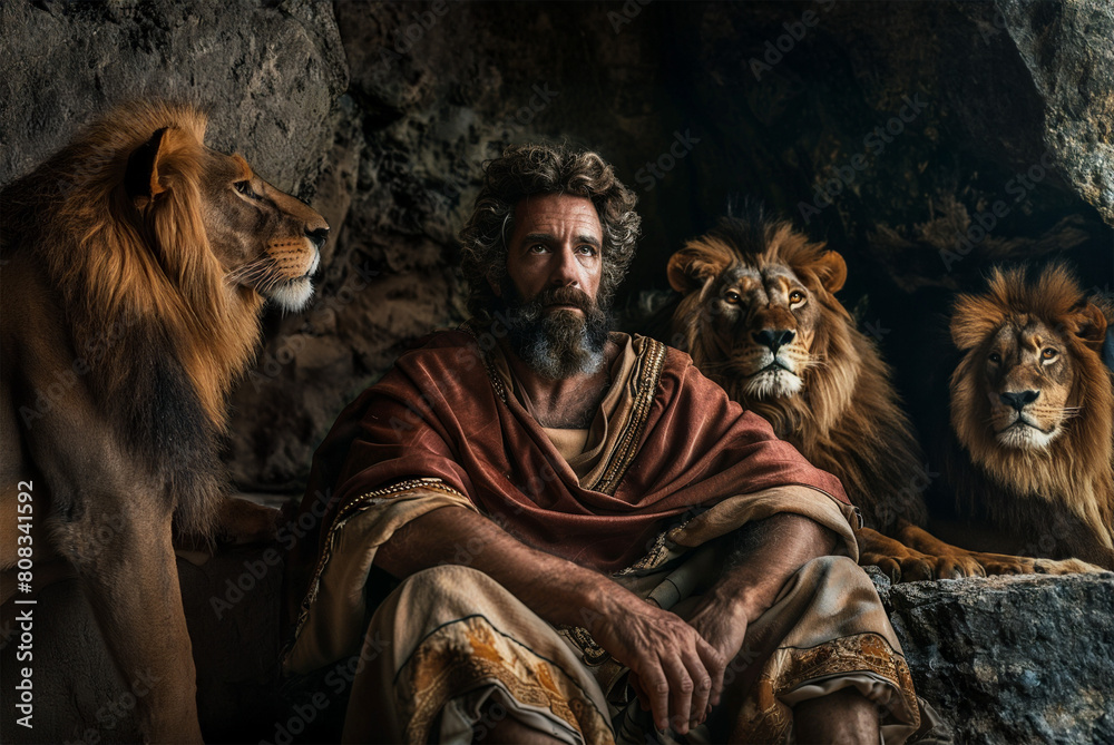 The Bible story of the Daniel and the Lions Daniel Peacefully Seated ...