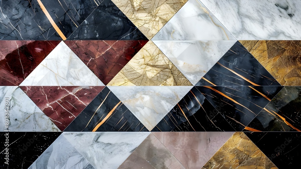 Abstract geometric marble inlay wall tiles with metallic foil textures ...