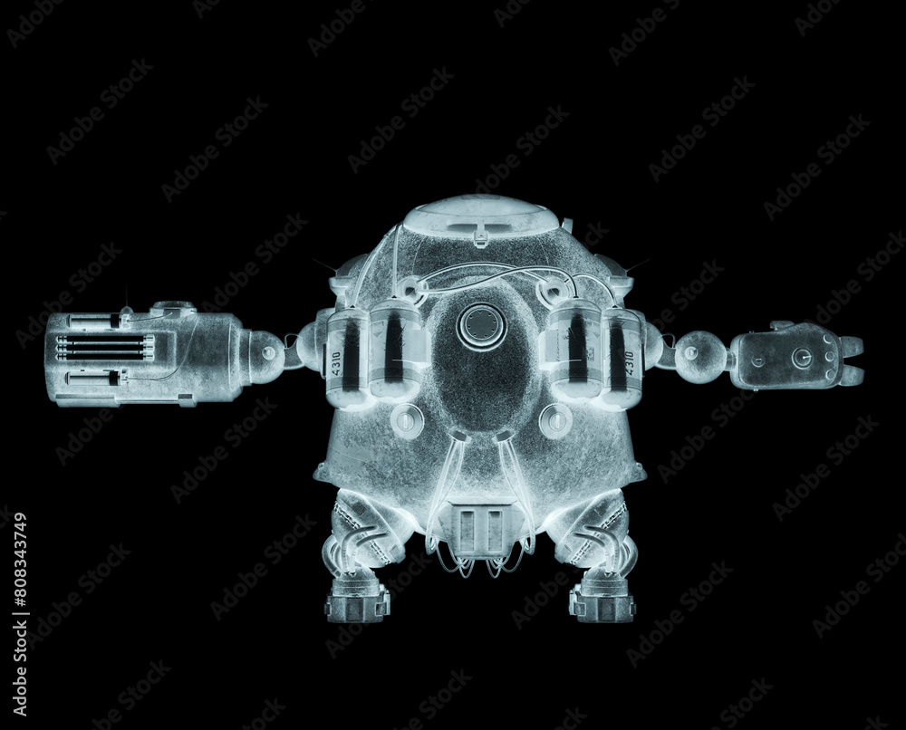 heavy metal mech ball in a pose on white background rear view Stock ...