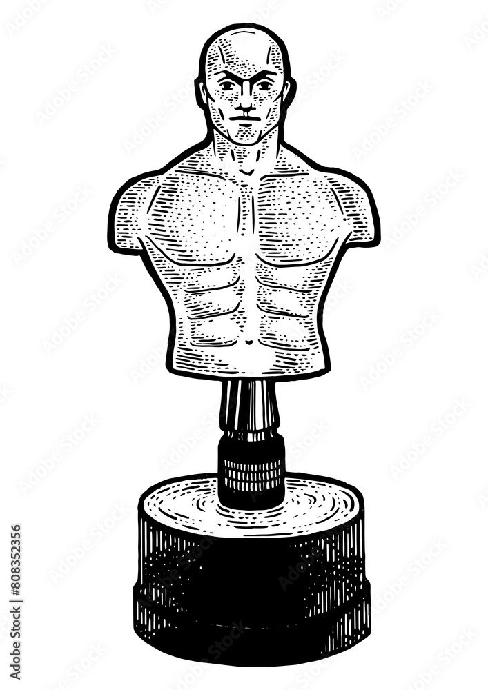 Boxing dummy body opponent bag sketch engraving PNG illustration. T ...