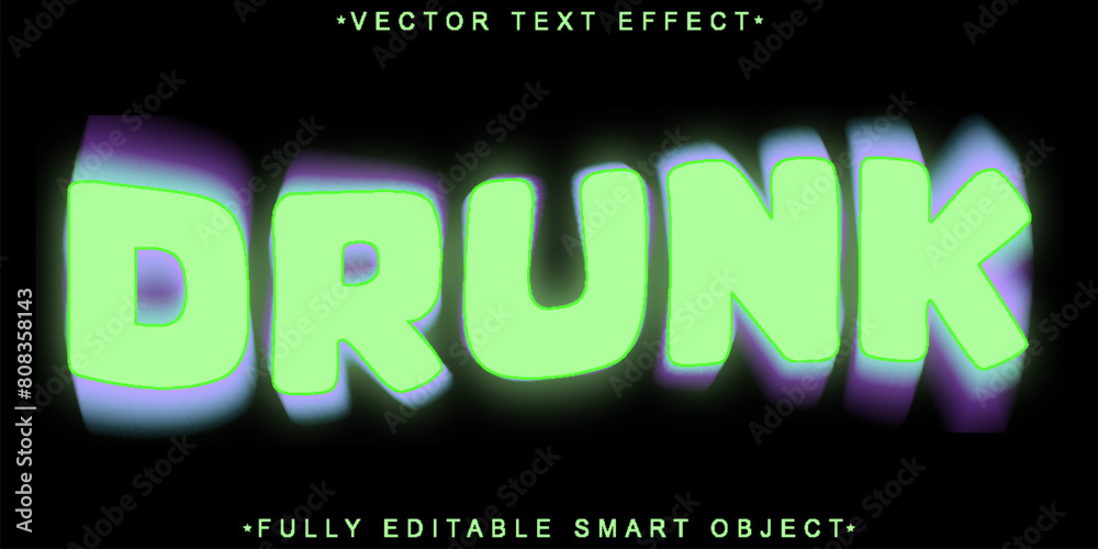 Neon Shiny Drunk Vector Fully Editable Smart Object Text Effect Stock ...