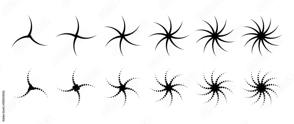 Vektorová grafika „Different twist and swirl element set. Black twirl ...