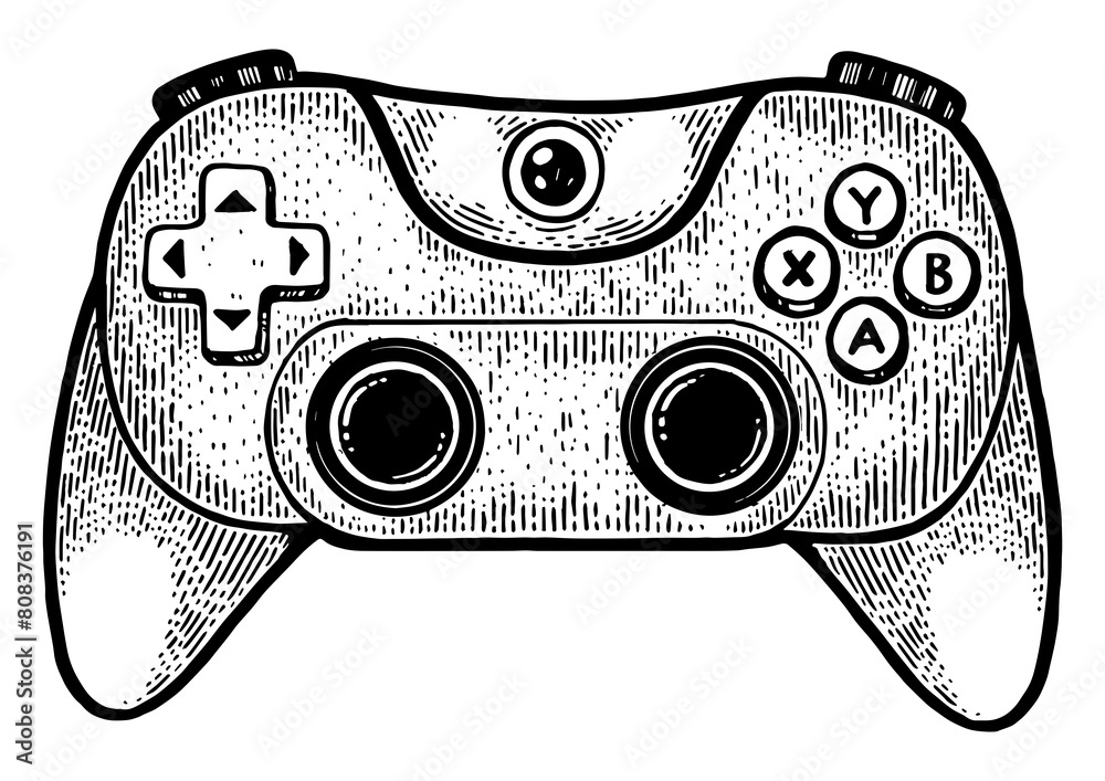 Gamepad controller sketch engraving PNG illustration. T-shirt apparel ...