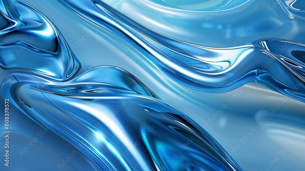 Abstract blue glass wave background rendered in 3D, featuring a ...