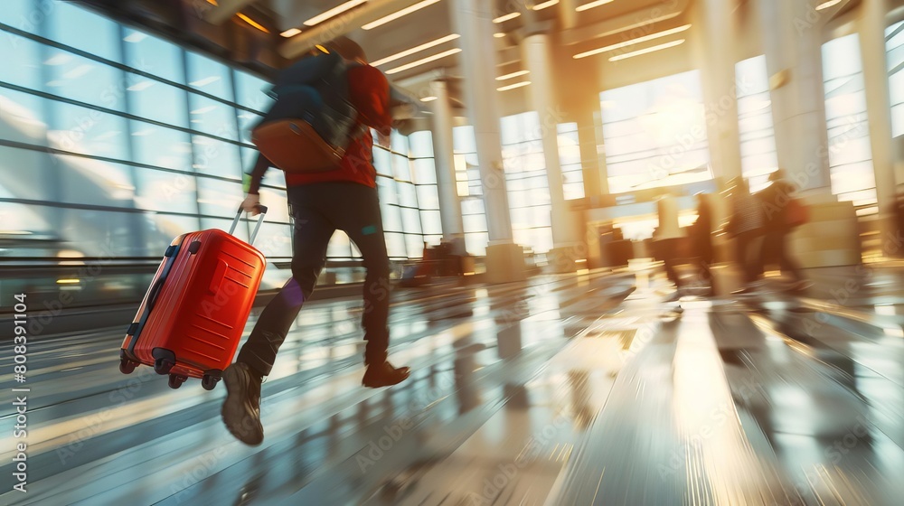 A runaway suitcase zooms through the airport terminal, chased by a ...