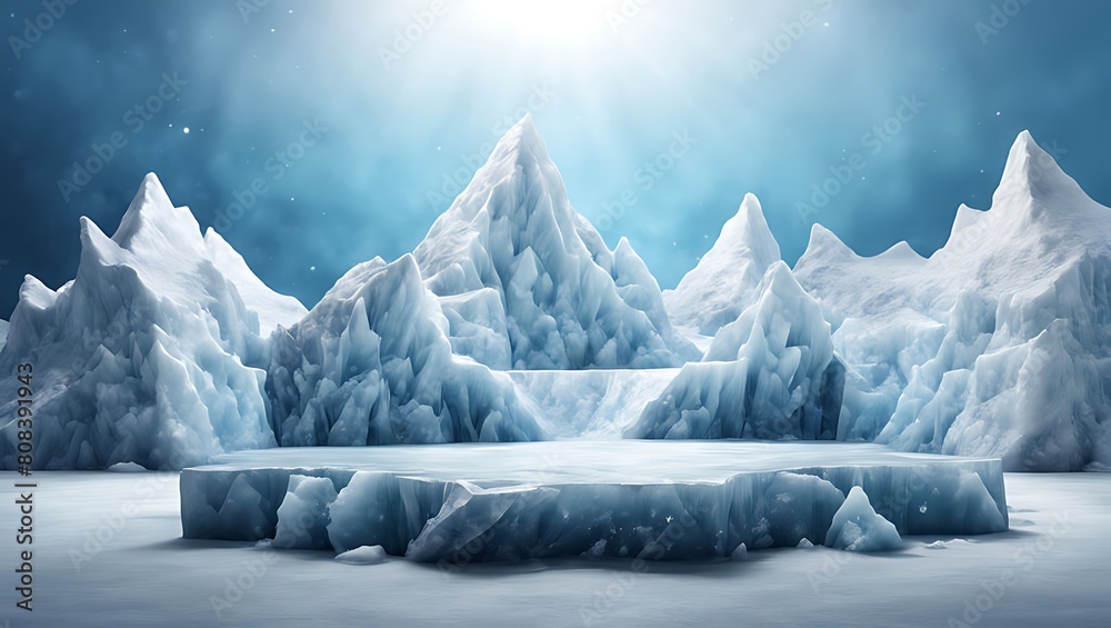 Ice background podium cold winter snow product platform floor frozen ...