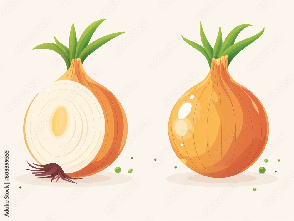 Vector illustration of a whole onion and a half onion isolated on white ...