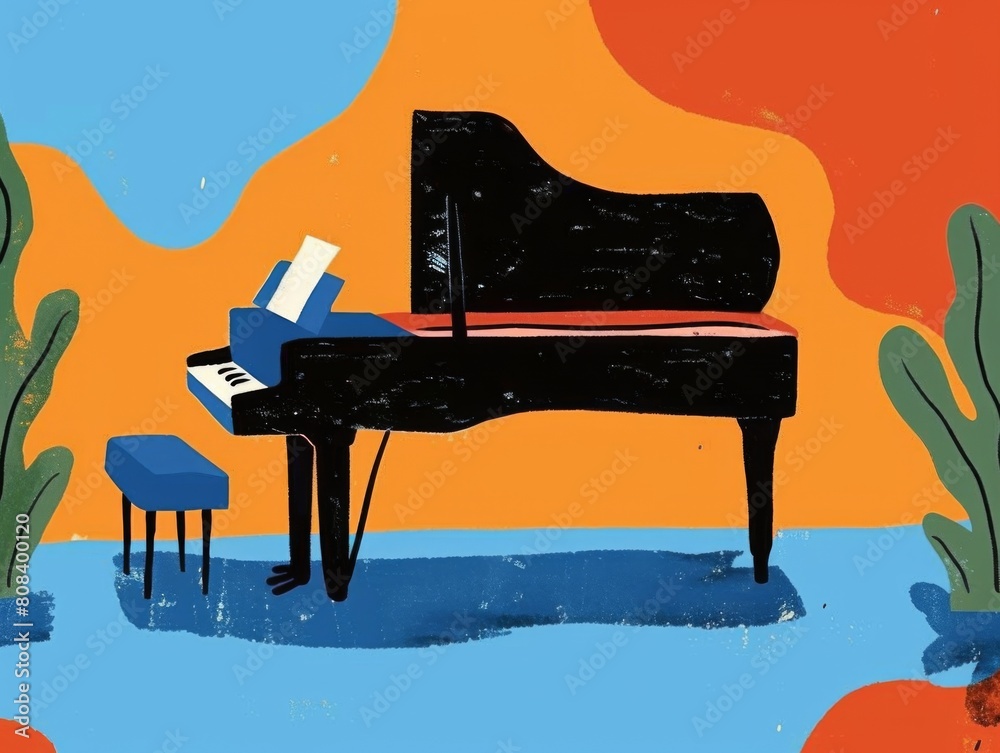 Abstract vector illustration of a piano with stylized lines on a ...
