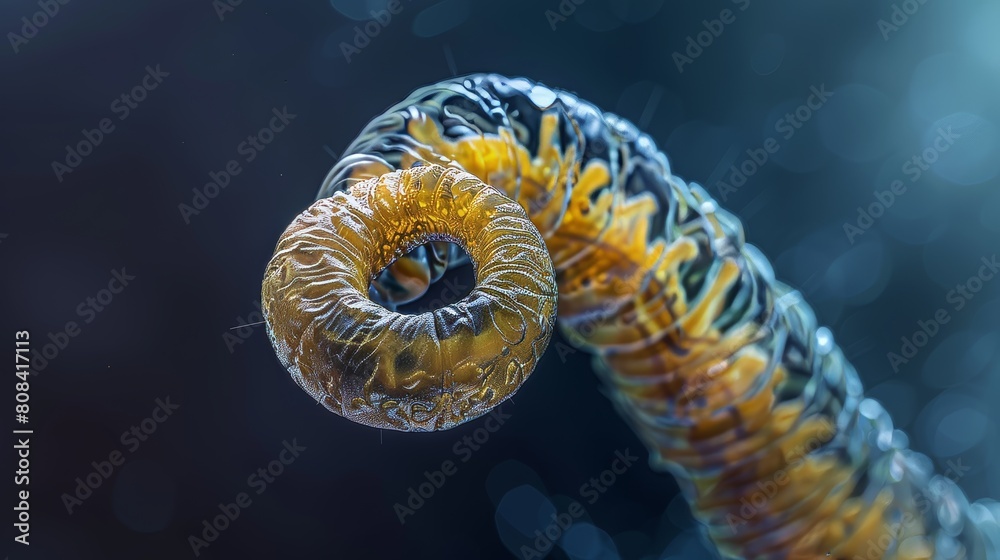 Close study of a soil nematode through a scientific lens, rendered in ...
