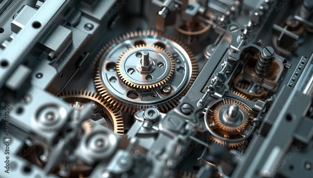 A closeup of a vault lock mechanism with intricate gears and tumblers ...