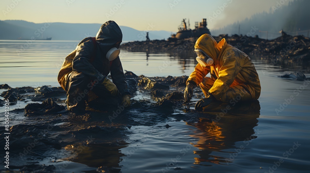 Volunteers wear masks and use shovels and plain cloth to remove black ...