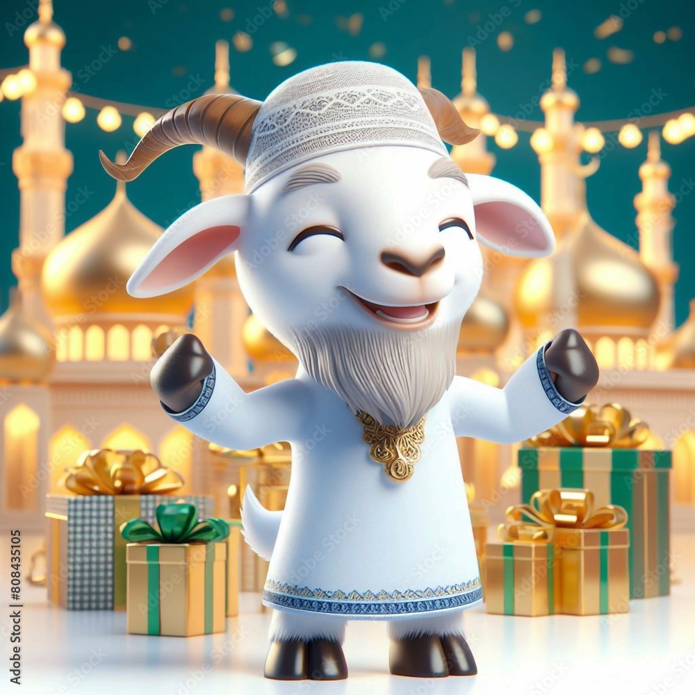 3D Render of A Cute Happy Goat Celebrating Eid ul Adha Feast, Join the ...