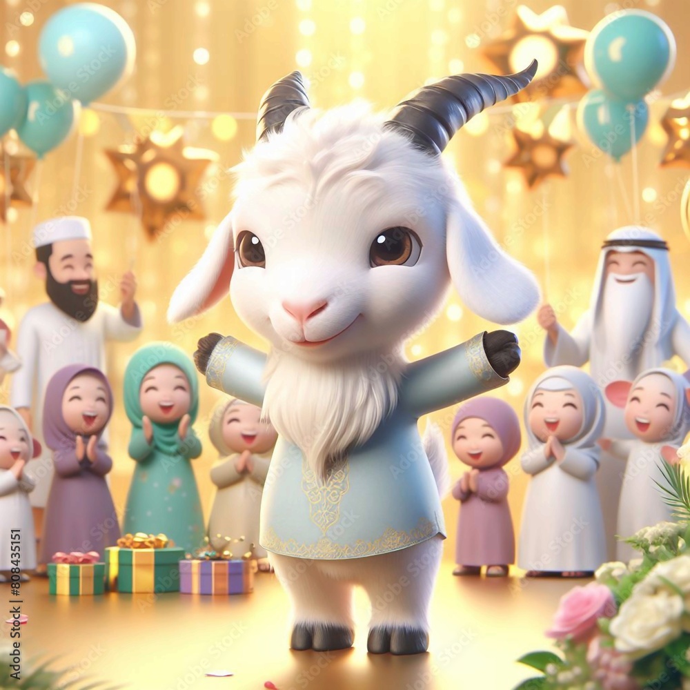 3D Render of A Cute Happy Goat Celebrating Eid ul Adha Feast, Join the ...