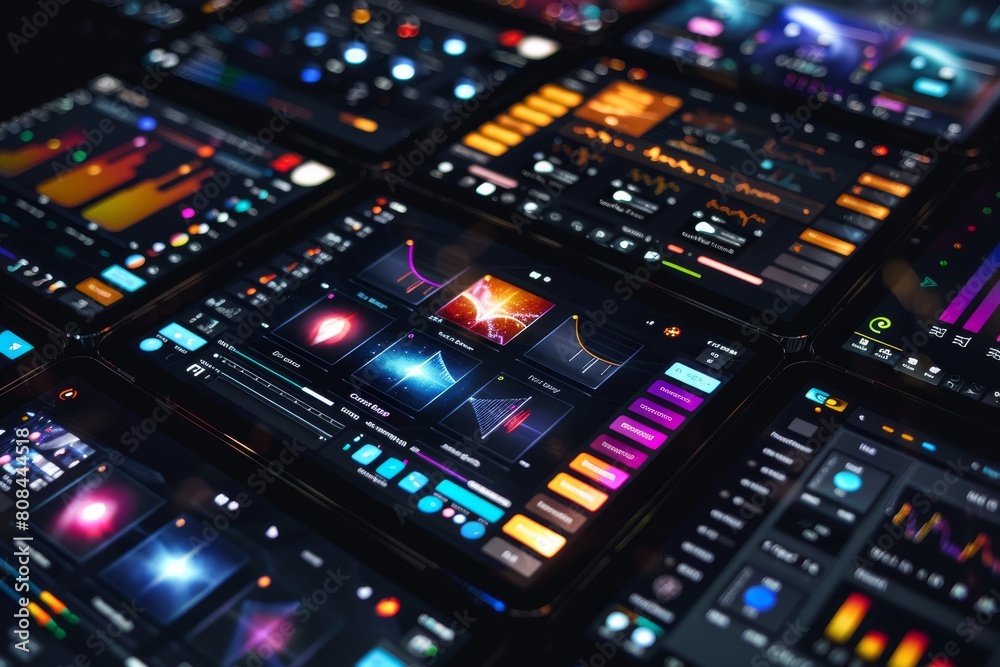 High-resolution photograph of multiple tablets displaying vibrant ...