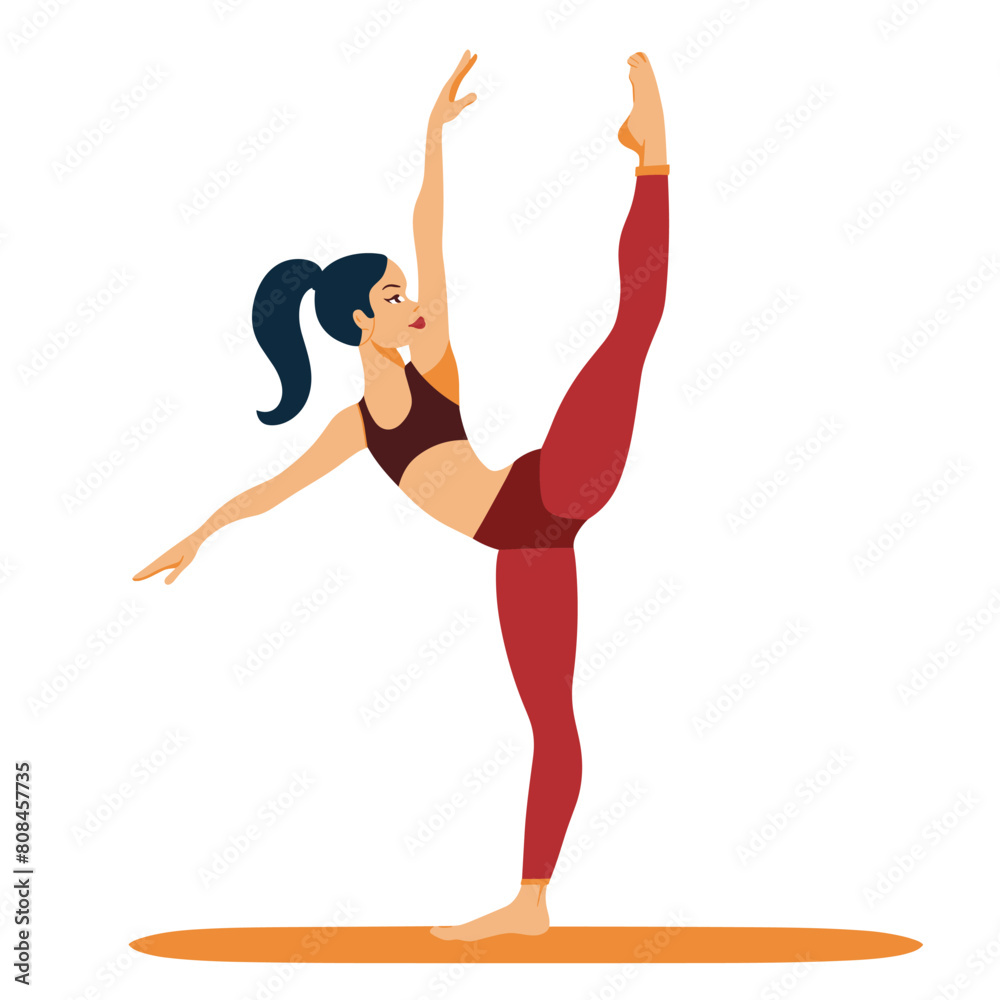 Female yoga practitioner performing standing split, fitness flexibility ...