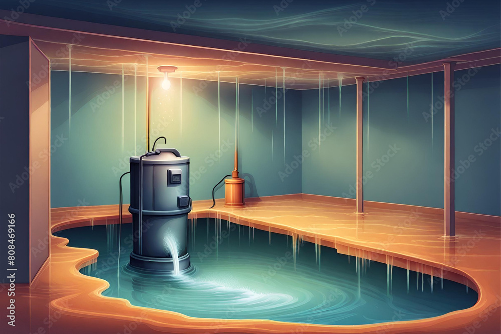 sump pump failed and basement has flooded with water Stock Illustration ...
