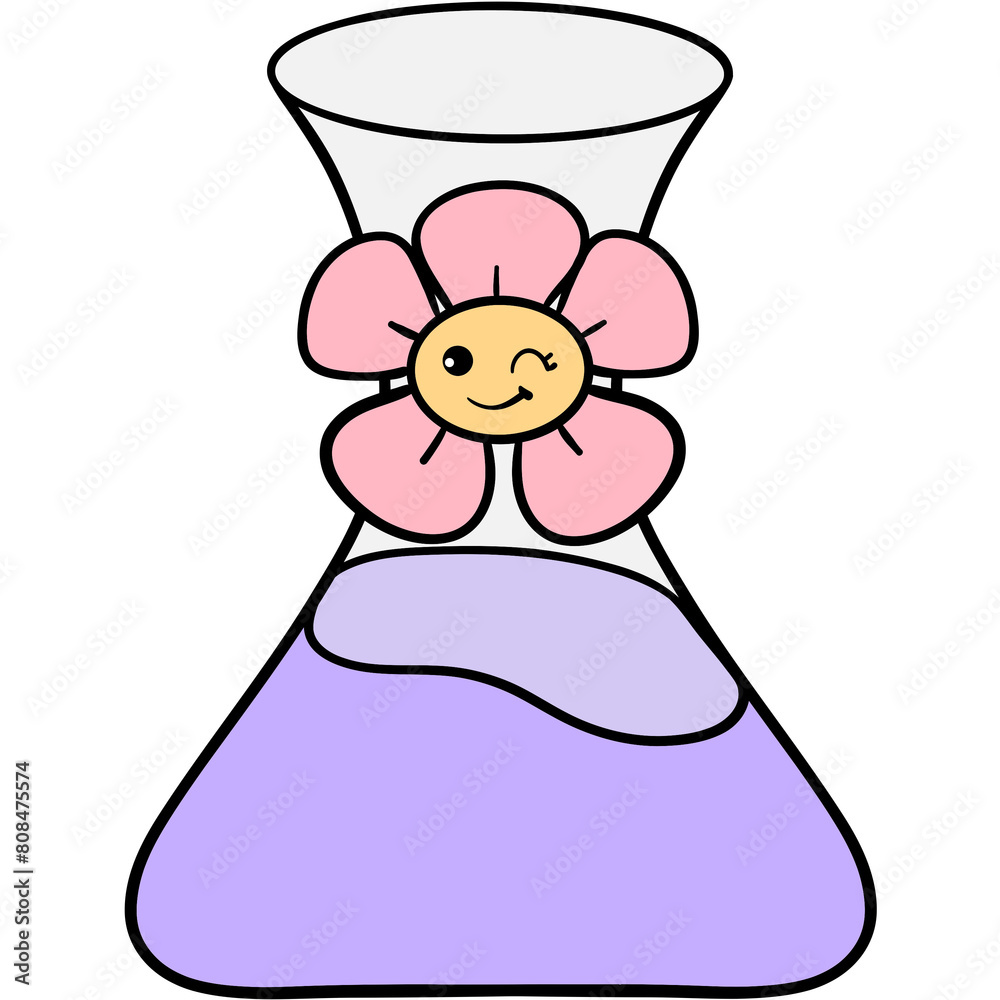 Groovy Erlenmeyer flask clipart, a back to school element cartoon in ...