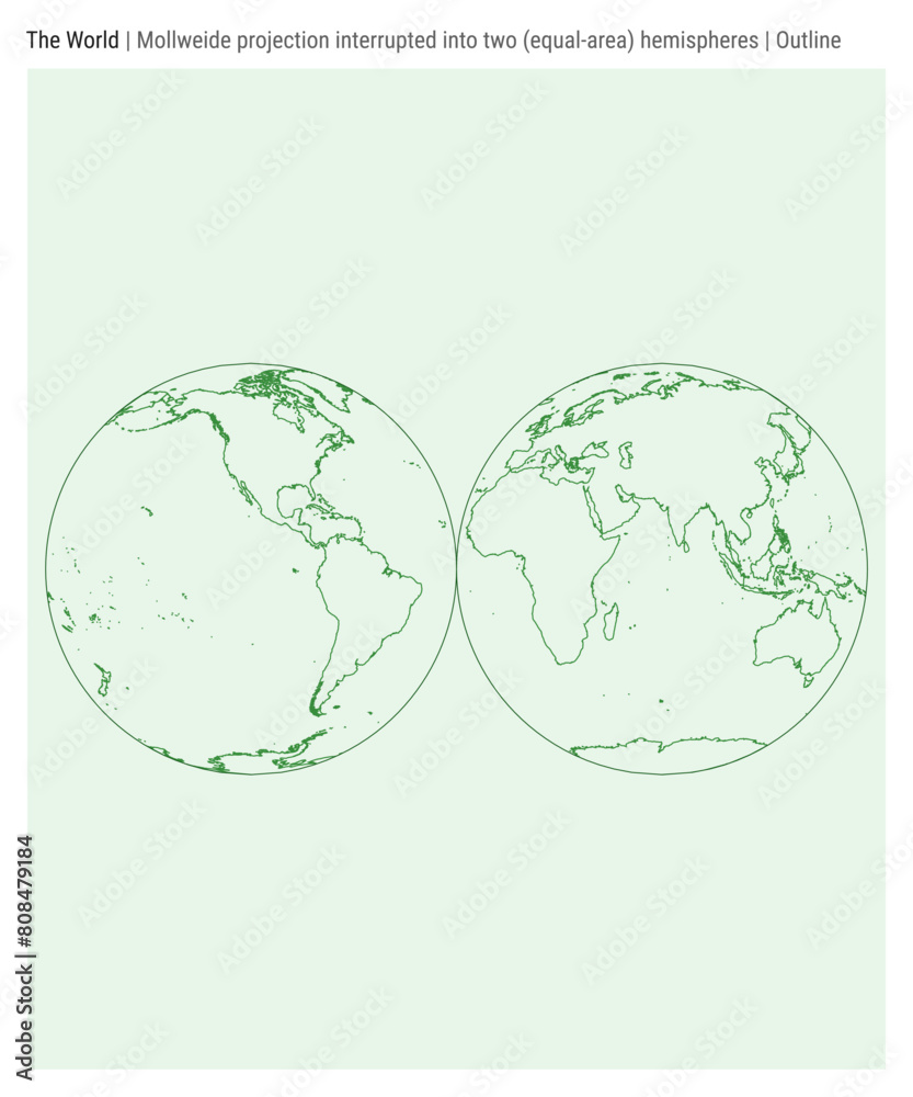 World Map. Mollweide projection interrupted into two (equal-area ...
