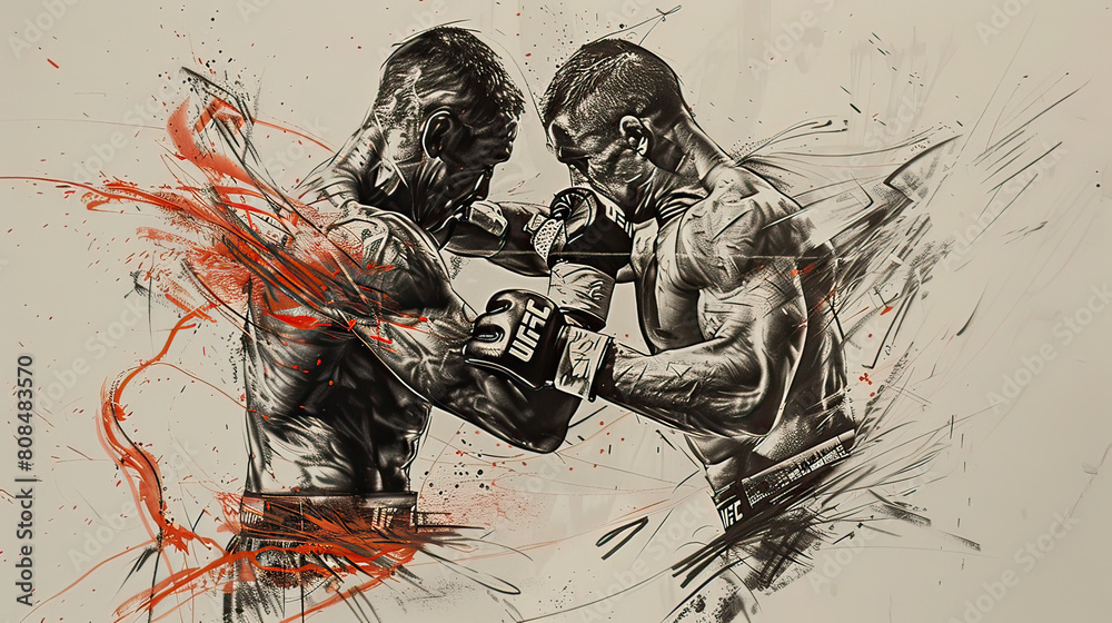 Intense martial arts scene showing two fighters with transparent ...