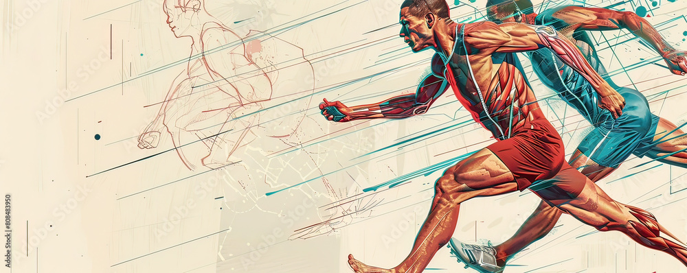 Artistic representation of a human sprinter in motion, featuring ...