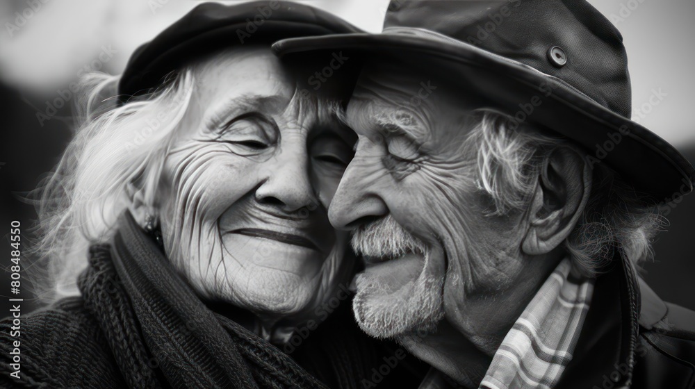 Basking in the glow of enduring love, as a mature couple shares tender ...