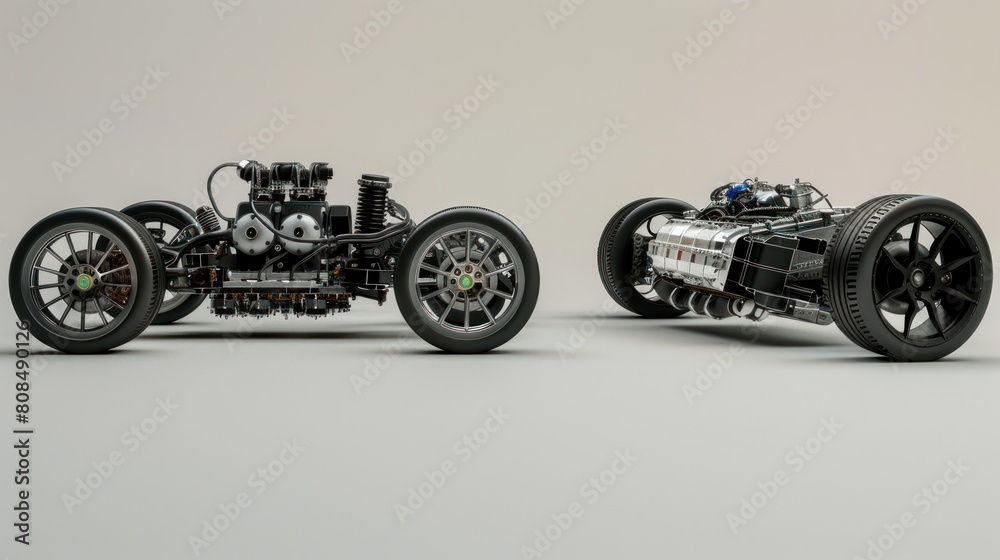 Foto de comparison image of an electric vehicle's powertrain system ...