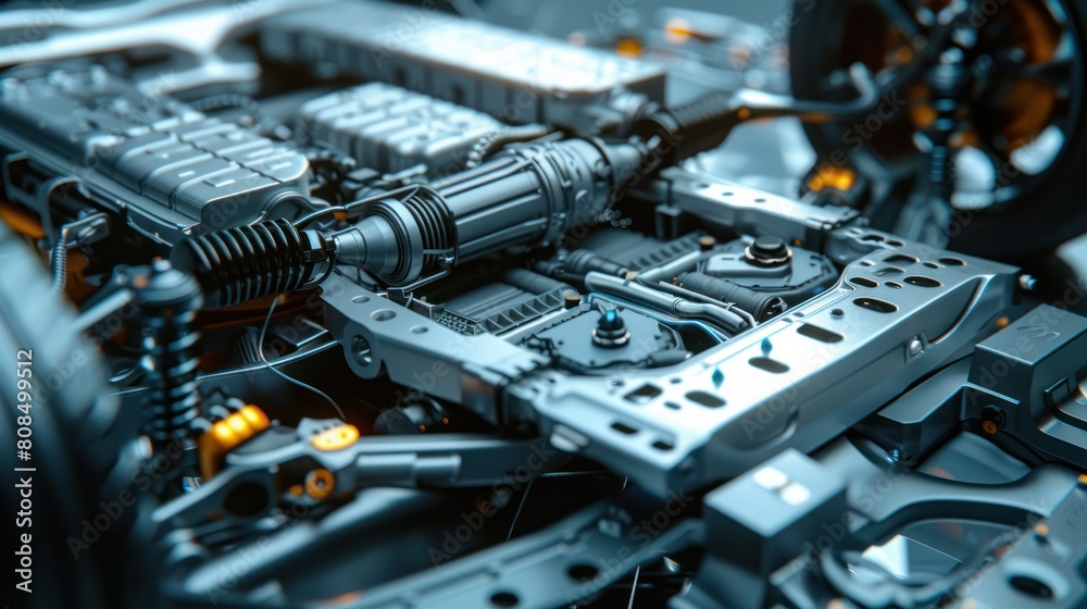 electric vehicle's powertrain system, showcasing the intricate ...