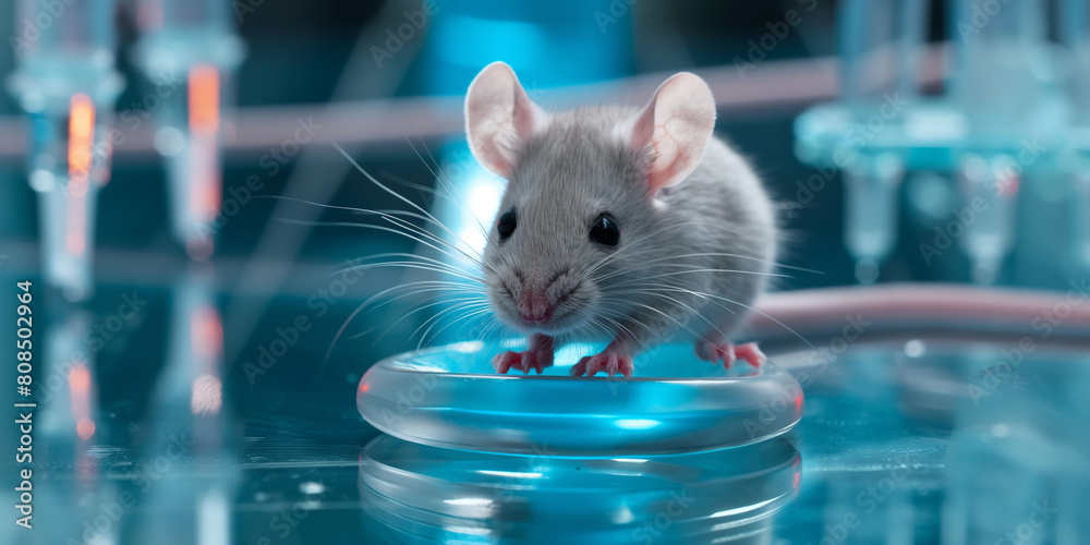 mouse in a glass, A laboratory mouse used for scientific research, with ...