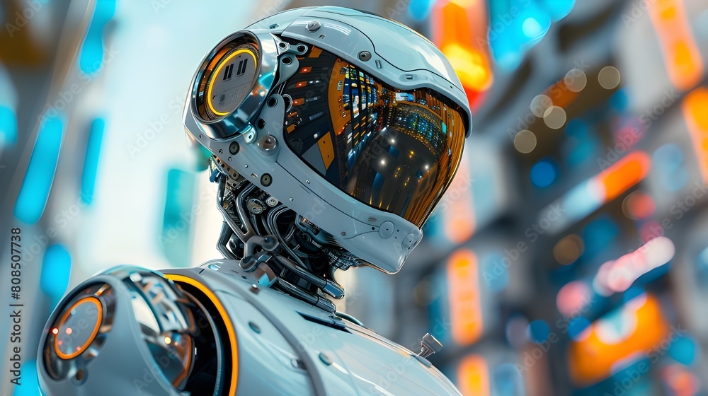Futuristic robot background, modern android cyborg with mechanisms ...