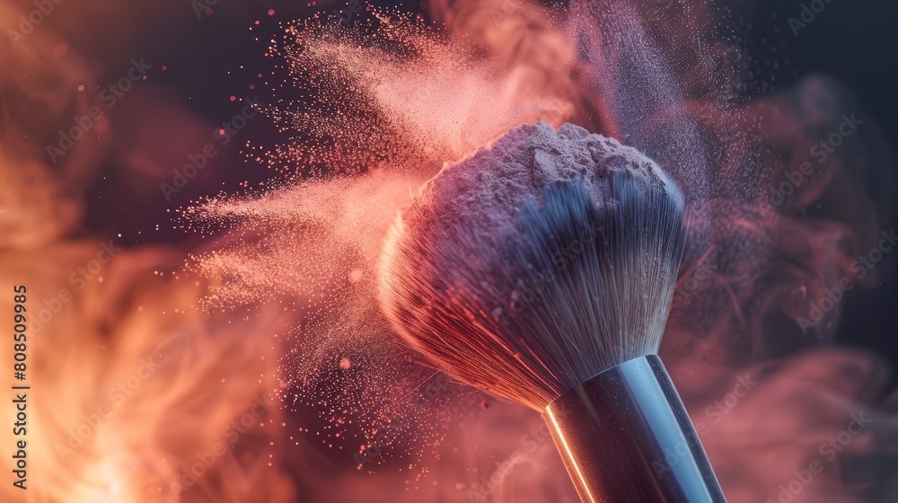 High-end beauty shoot, detailed powder brush with flying powder ...