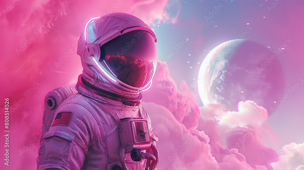 Detailed portrayal of an astronaut's space suit texture, pink celestial ...
