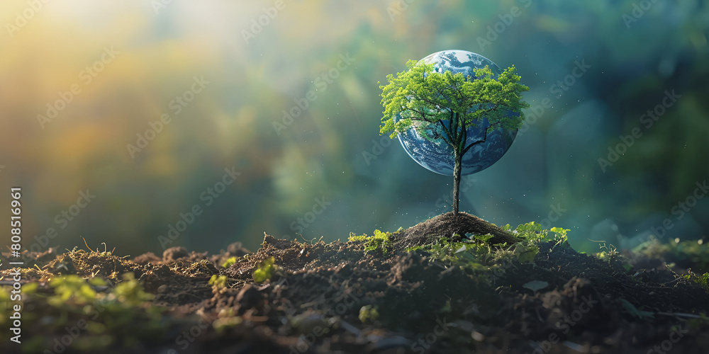 Earth day and tree day concept earth globe with tree Ecological ...