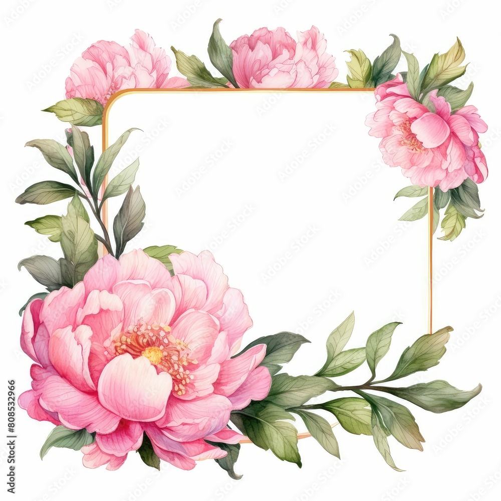 peony themed frame or border for photos and text. watercolor ...