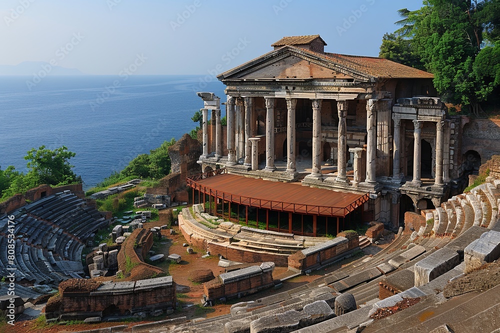 Ancient Roman Amphitheater: Crumbling Stone Walls & Classical ...