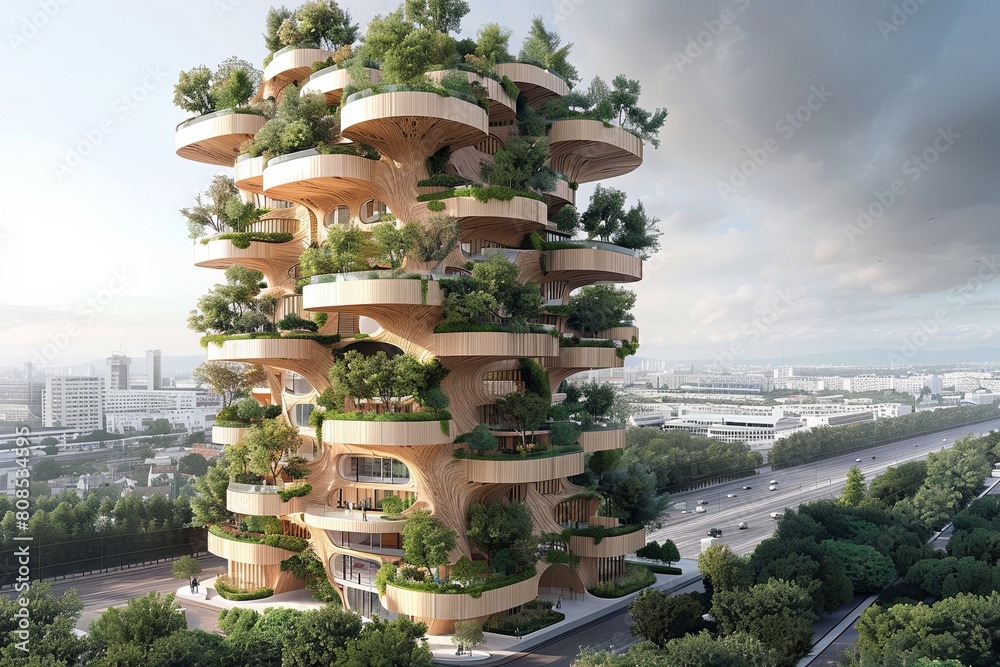 Biomorphic Skyscraper: Giant Tree with Branching Balconies and Rooftop ...