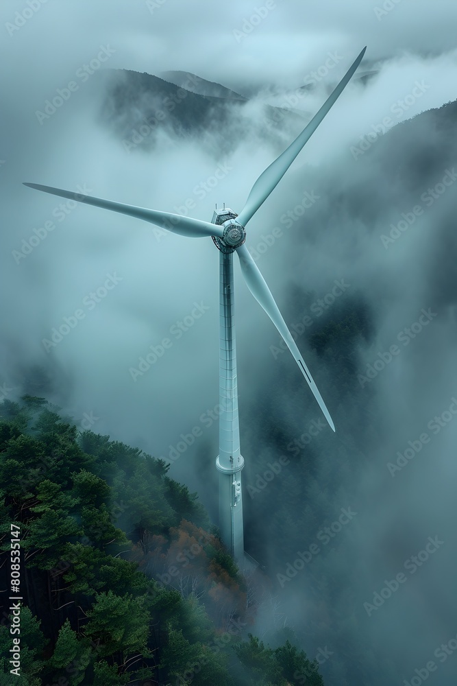 Enigmatic Wind Turbine Emerges from Mystical Fog Shrouded Landscape ...