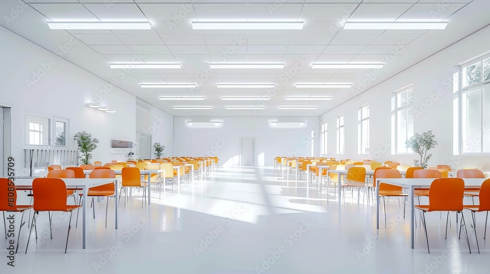 Bright Minimalist School Examination Room with Spacious Self-Service ...