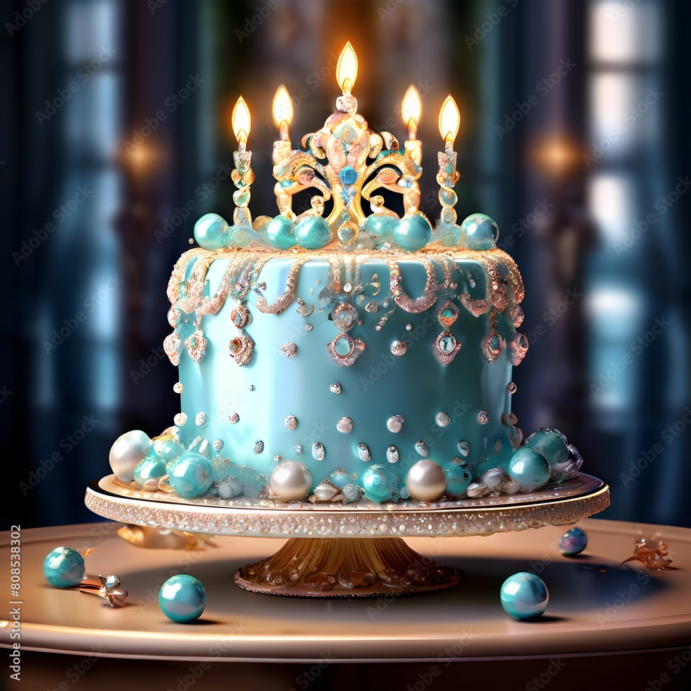 cyan color Cake with gem and diamonds on top, gem and diamonds ...
