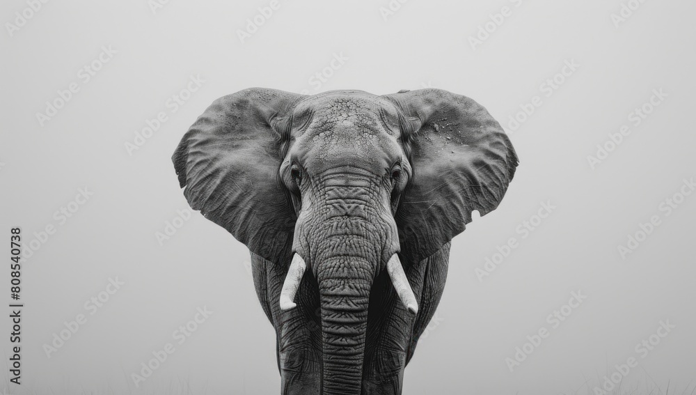 Frame a minimalist composition of a majestic elephant, its massive form ...