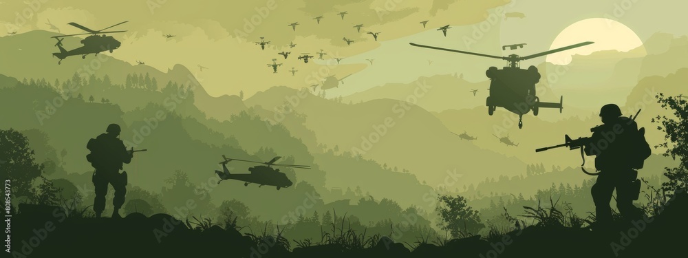 military background, in a military green color, with a flat design ...