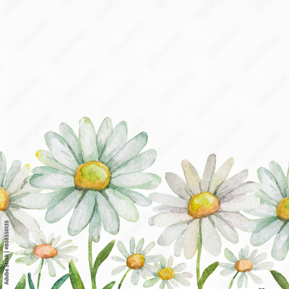 Realistic watercolor daisy flower border background Stock Illustration ...
