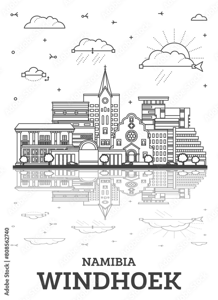 Outline Windhoek Namibia City Skyline with Modern Buildings and ...