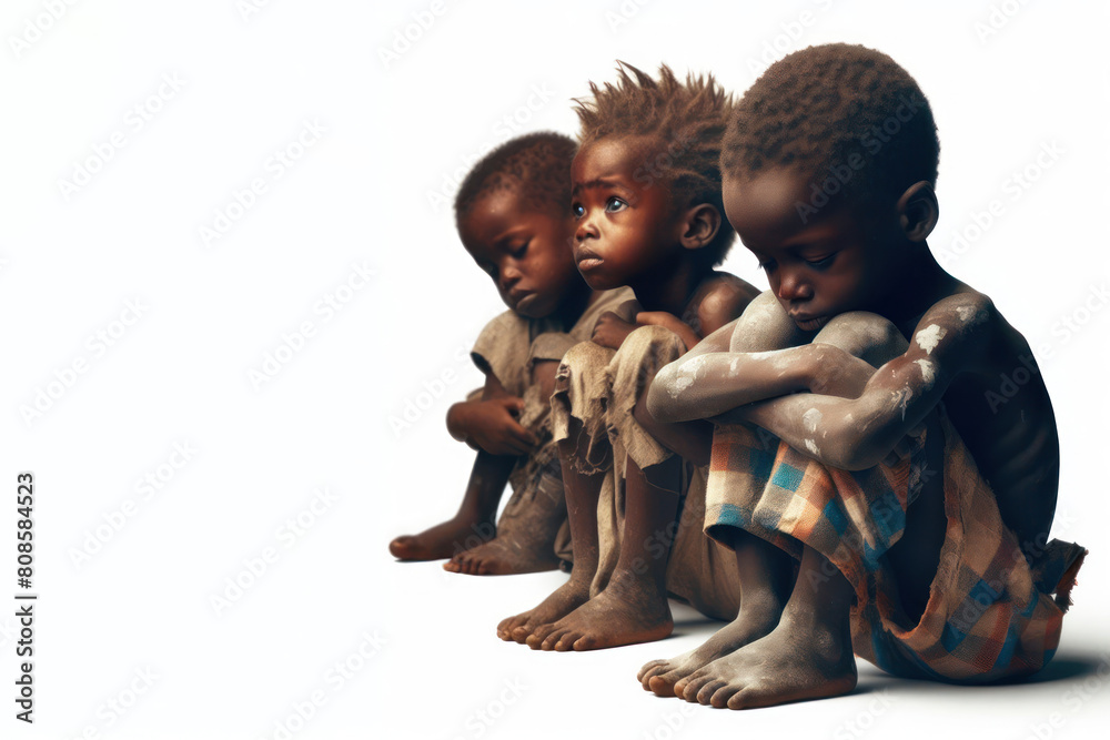 Poor hungry African children on white background Stock Illustration ...