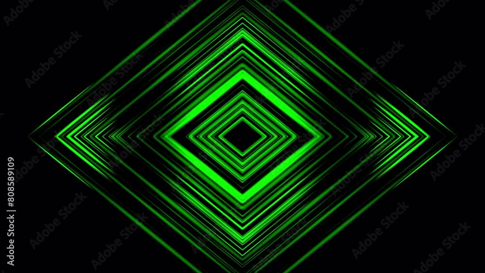 abstract animated square shape background with green glowing lines ...